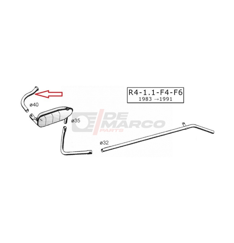 Exhaust Pipe for Renault 4 956-1108cc, R4 F4 and R4 F6 | De Marco Parts