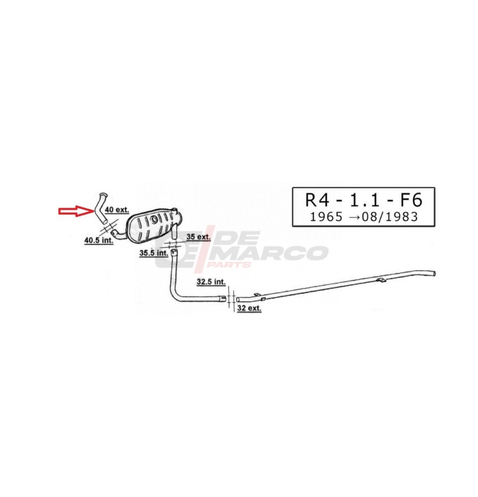 Exhaust Pipe for Renault 4 956-1108cc, R4 F4 and R4 F6 | De Marco Parts