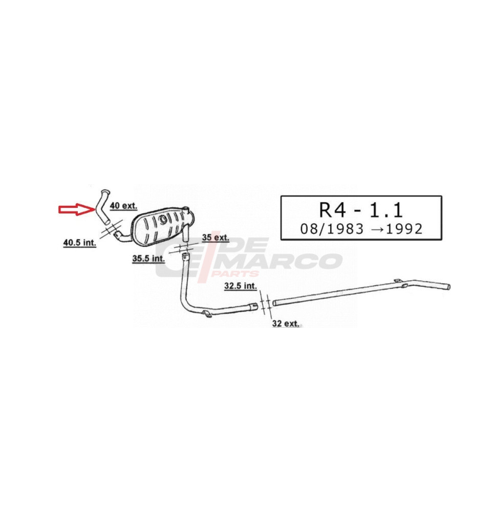 Exhaust Pipe for Renault 4 956-1108cc, R4 F4 and R4 F6 | De Marco Parts