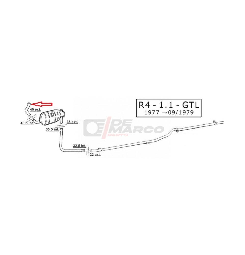 Exhaust Pipe for Renault 4 956-1108cc, R4 F4 and R4 F6 | De Marco Parts
