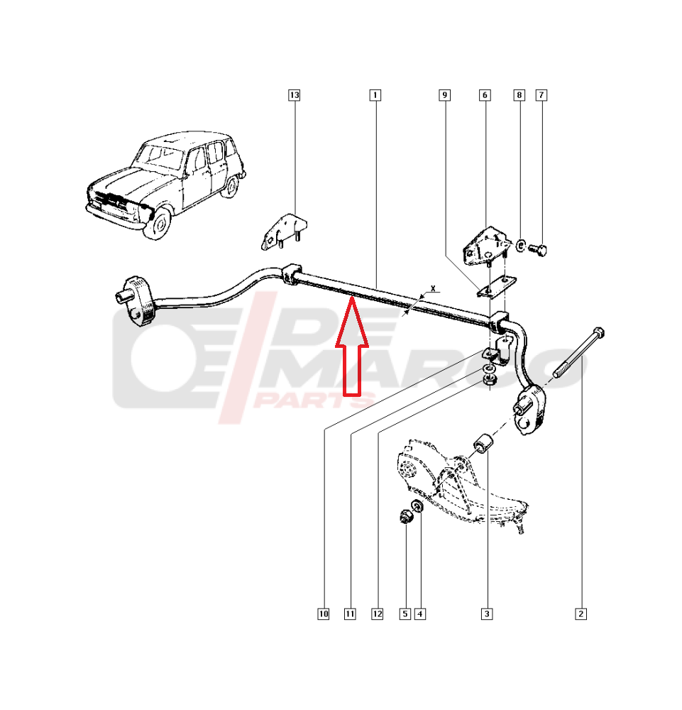 Barra estabilizadora delantera galvanizada de 12 mm para Renault 4, R5 y R6