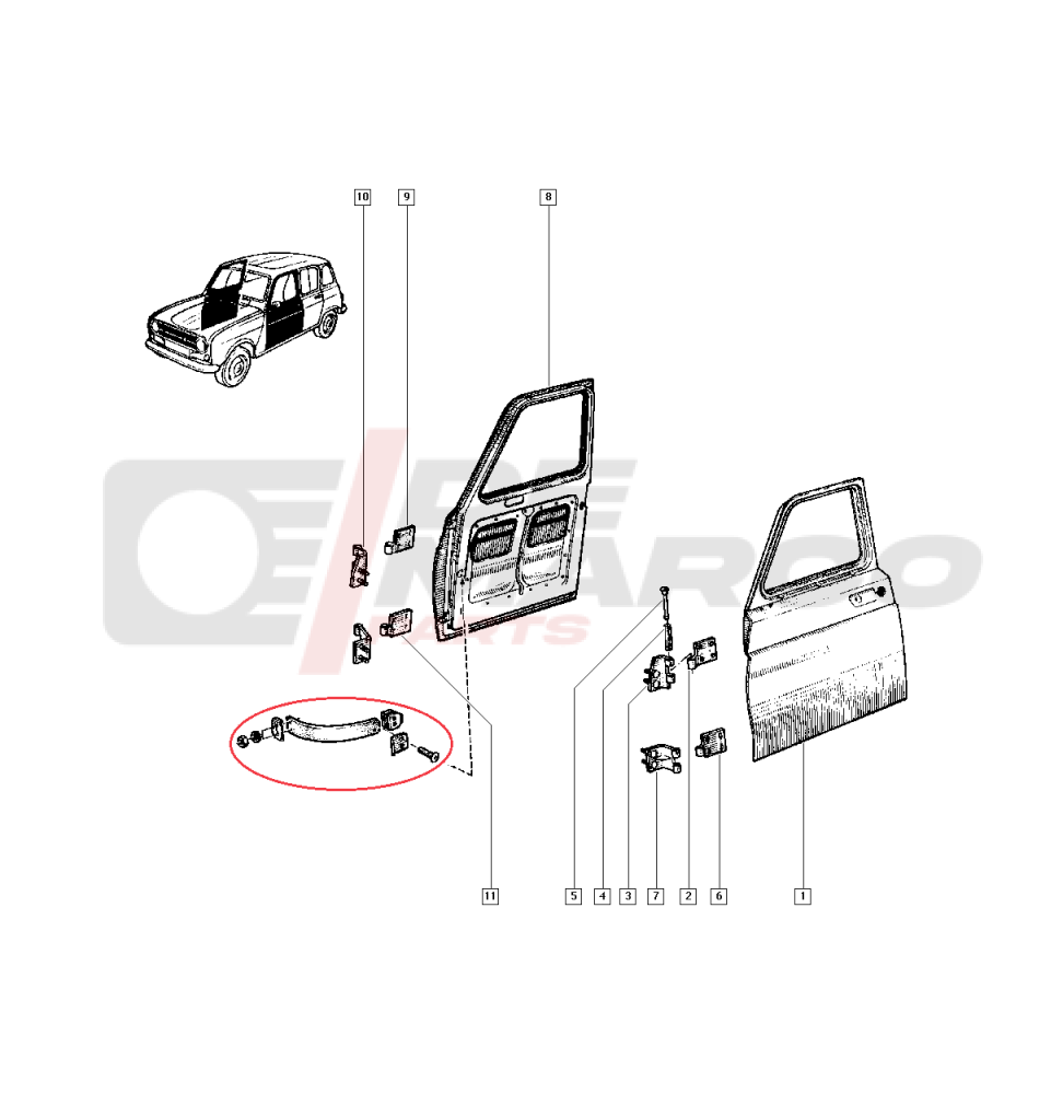 Rubber Door Stop Strap Kit for Front Door of Renault 4 7700584347