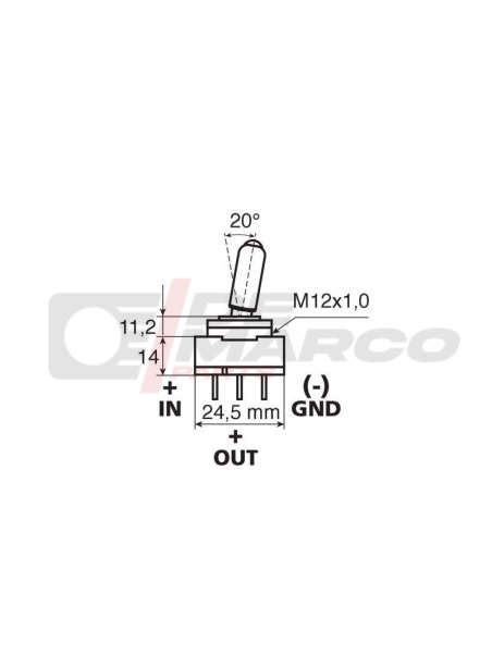 Red LED Toggle Switch 12/24V 20A | De Marco Parts