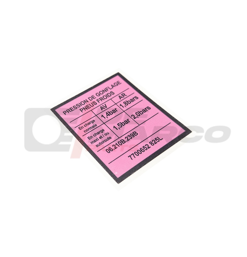 Adesivo Pressione Pneumatici Renault 4 F4 De Marco Parts